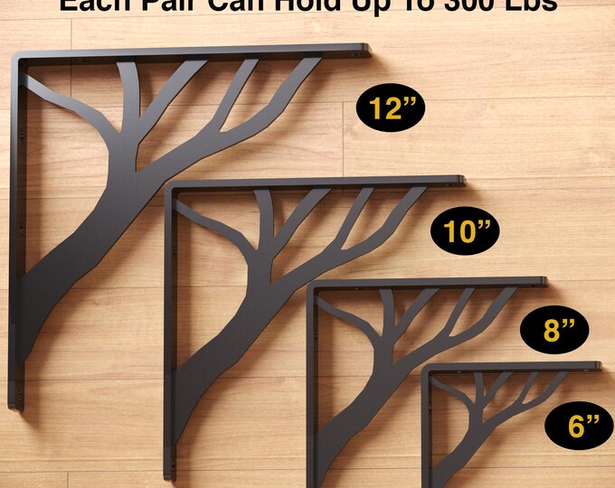 Metal Shelf Brackets, Tree Branch Brackets, Farmhouse Shelf Bracket ...