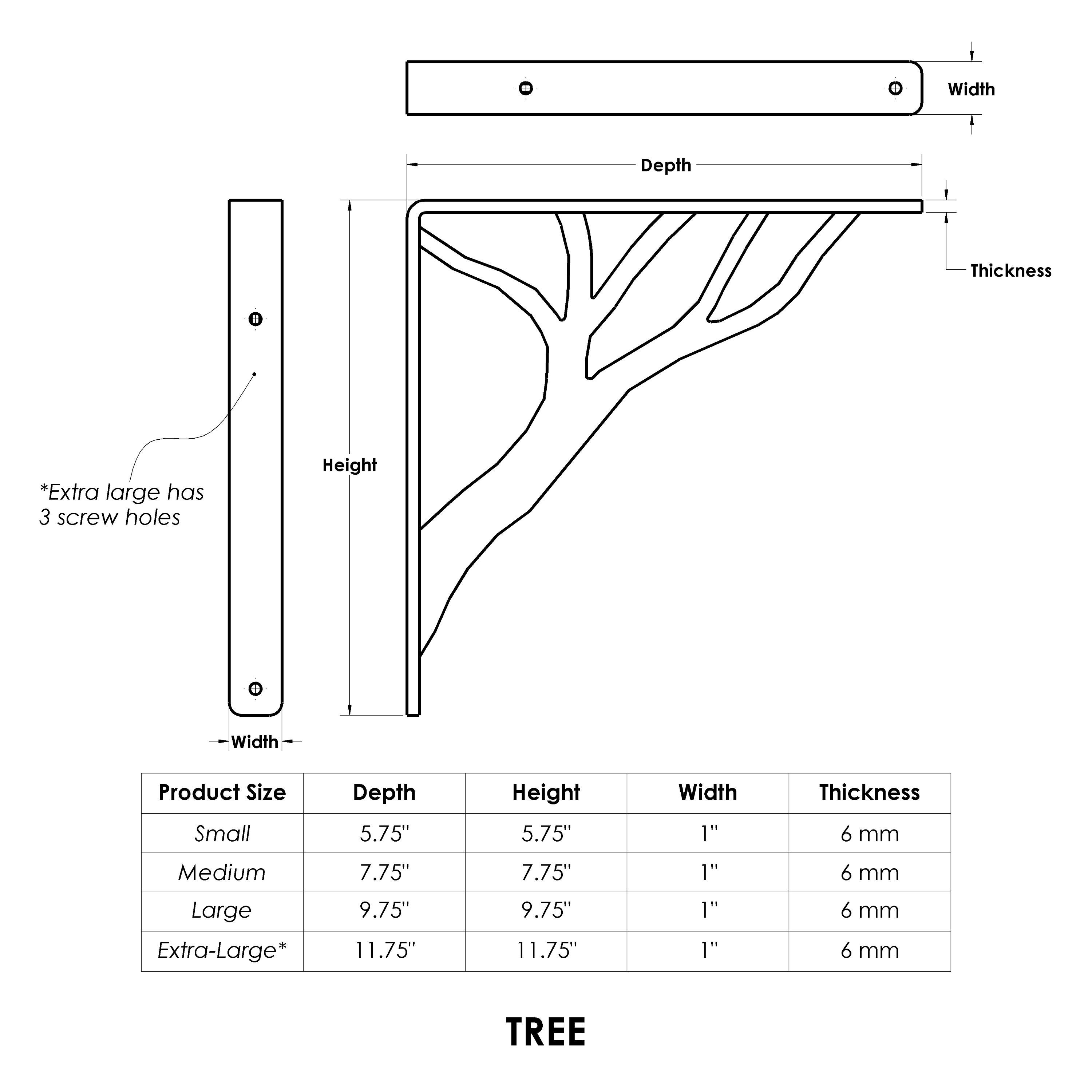 Heavy Duty Steel Tree Shelf Bracket Black, Decorative Rustic Tree ...