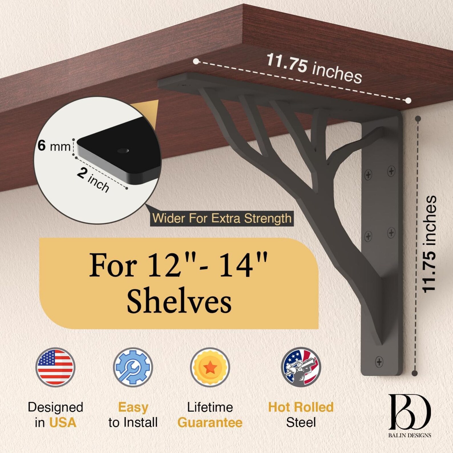 Heavy Duty Tree Branch Shelf Bracket Decorative Metal Shelf Bracket ...