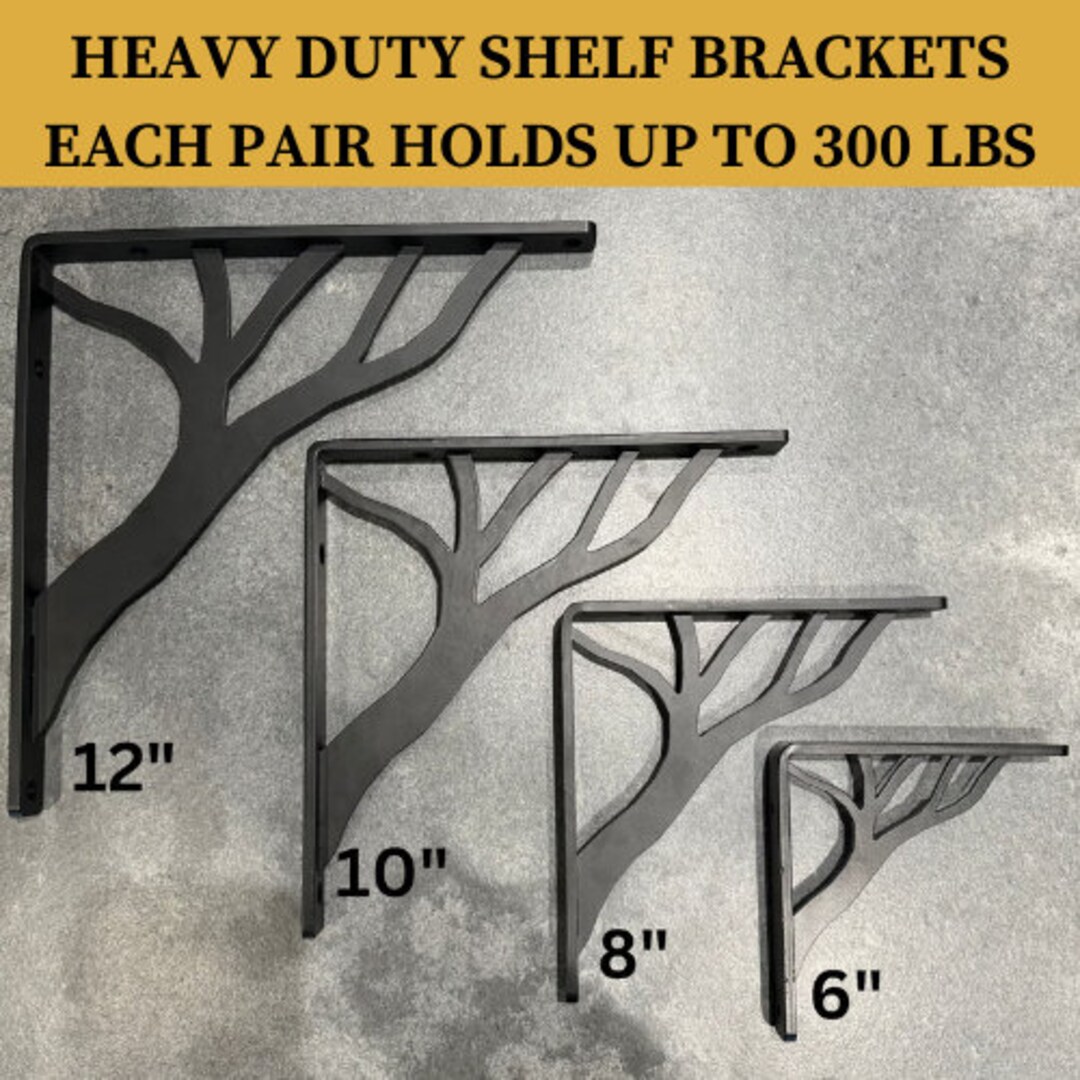 Heavy Duty Steel Tree Shelf Bracket Black, Decorative Rustic Tree ...