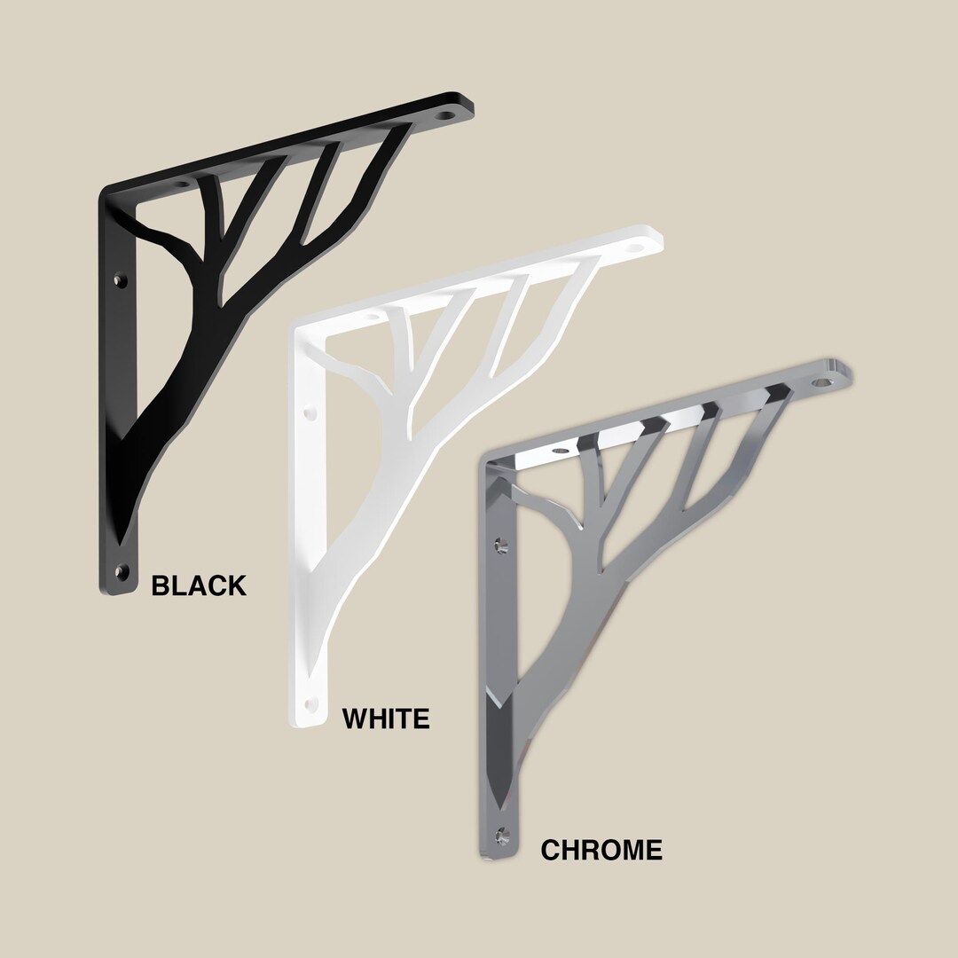 Heavy Duty White Metal Tree Branch Shelf Bracket, Rustic Steel Shelf ...