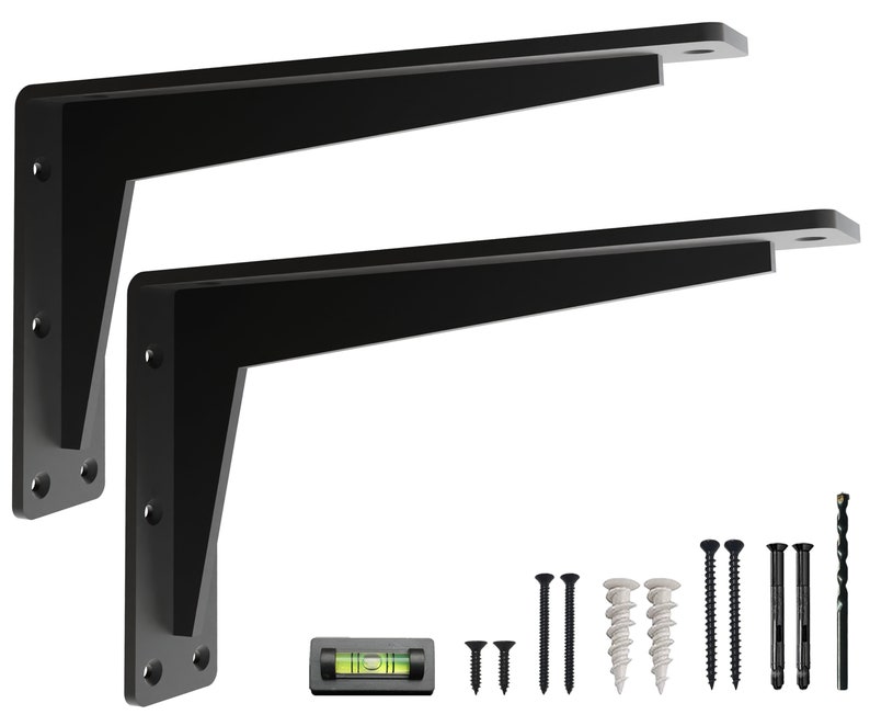 Heavy Duty Steel Floating Shelf Brackets, Rustic Black Metal L Shape ...