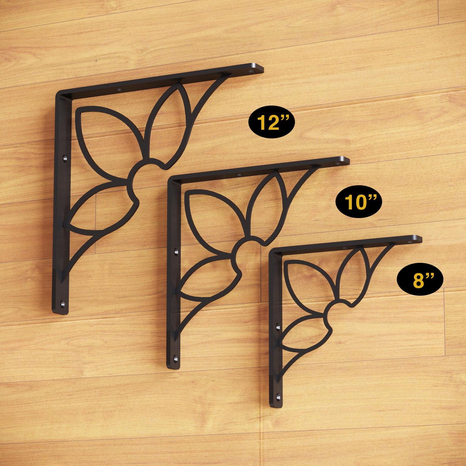 Modern Decorative Floral Shelving Bracket, Black Metal Floating Shelf ...