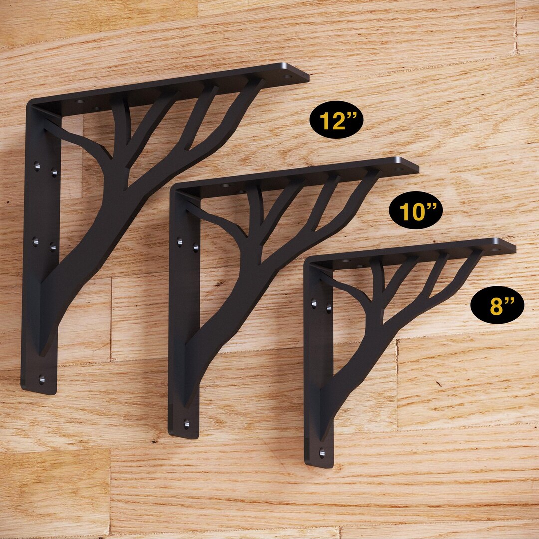 Decorative Tree Branch Rustic Shelf Bracket, Black Heavy Duty Floating ...
