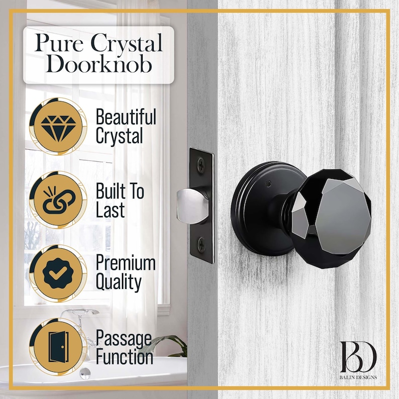 Crystal Door Knob Set With Pure Crystal Glass Knobs, Black, Solid Matte ...
