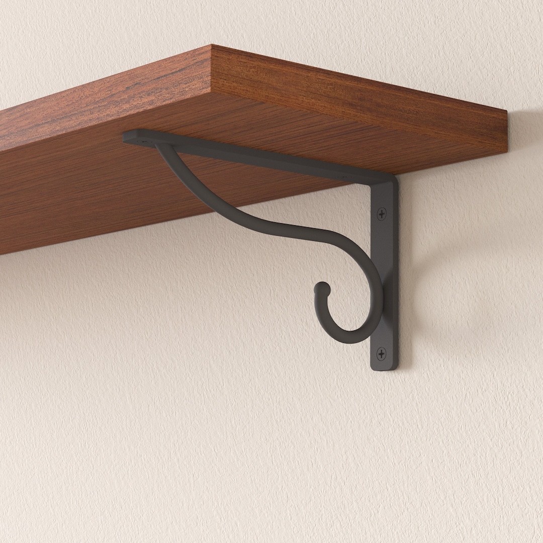 Metal Shelf Bracket With Hook, Black Heavy Duty Hook Shelving, Hanging ...