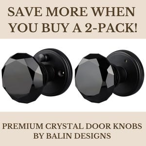 Crystal Door Knob Set With Pure Crystal Glass Knobs, Black, Solid Matte Black Base With Antique ...
