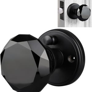 Crystal Door Knob Set With Pure Crystal Glass Knobs, Clear, Solid Matte Black Base With Antique ...