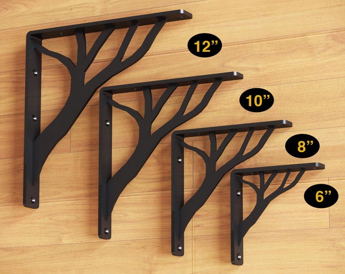 Set of 2 TREE BRANCH Brackets - Cast Iron Metal Shelf Brackets - Rustic ...
