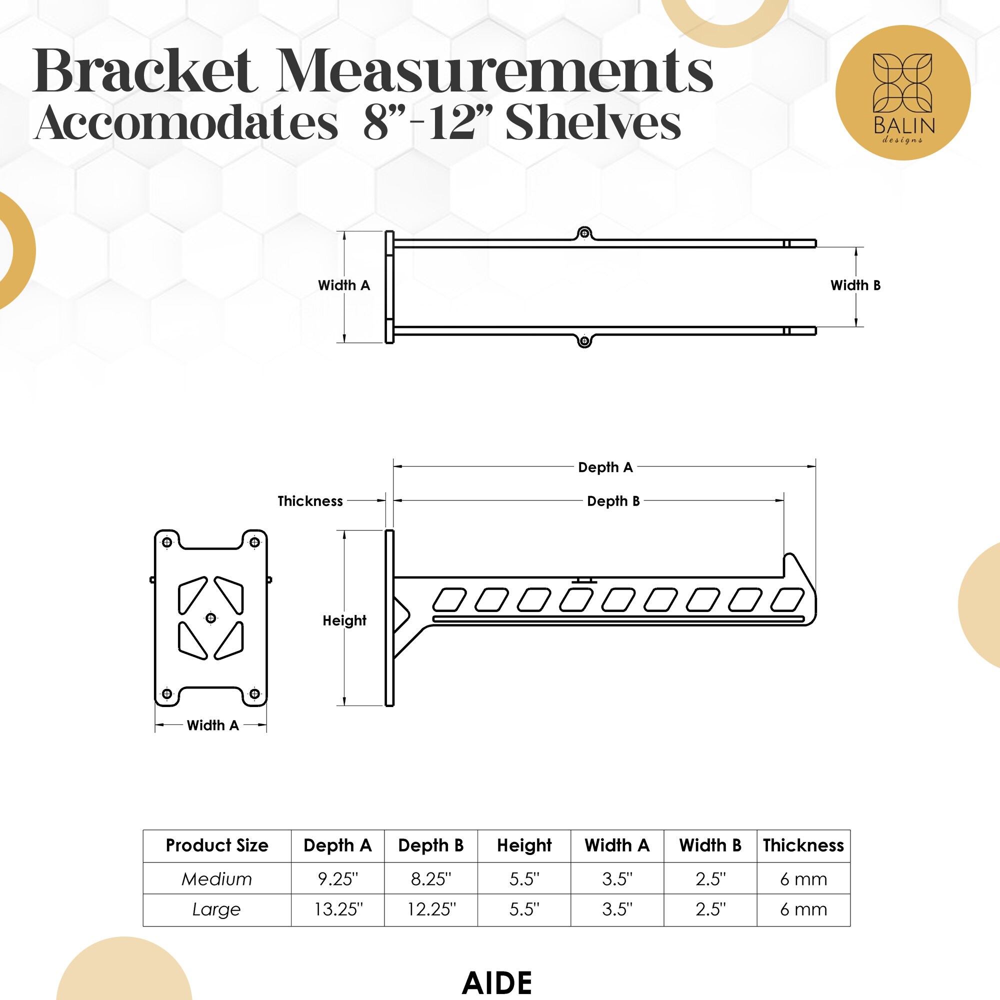Black Utility Shelf Bracket With Keyholes, Industrial Wall Mount ...