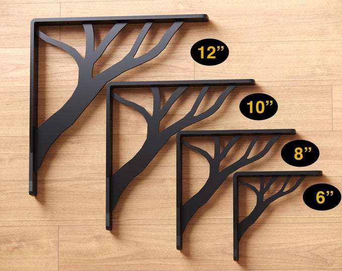 Metal Shelf Brackets, Tree Branch Brackets, Farmhouse Shelf Bracket ...