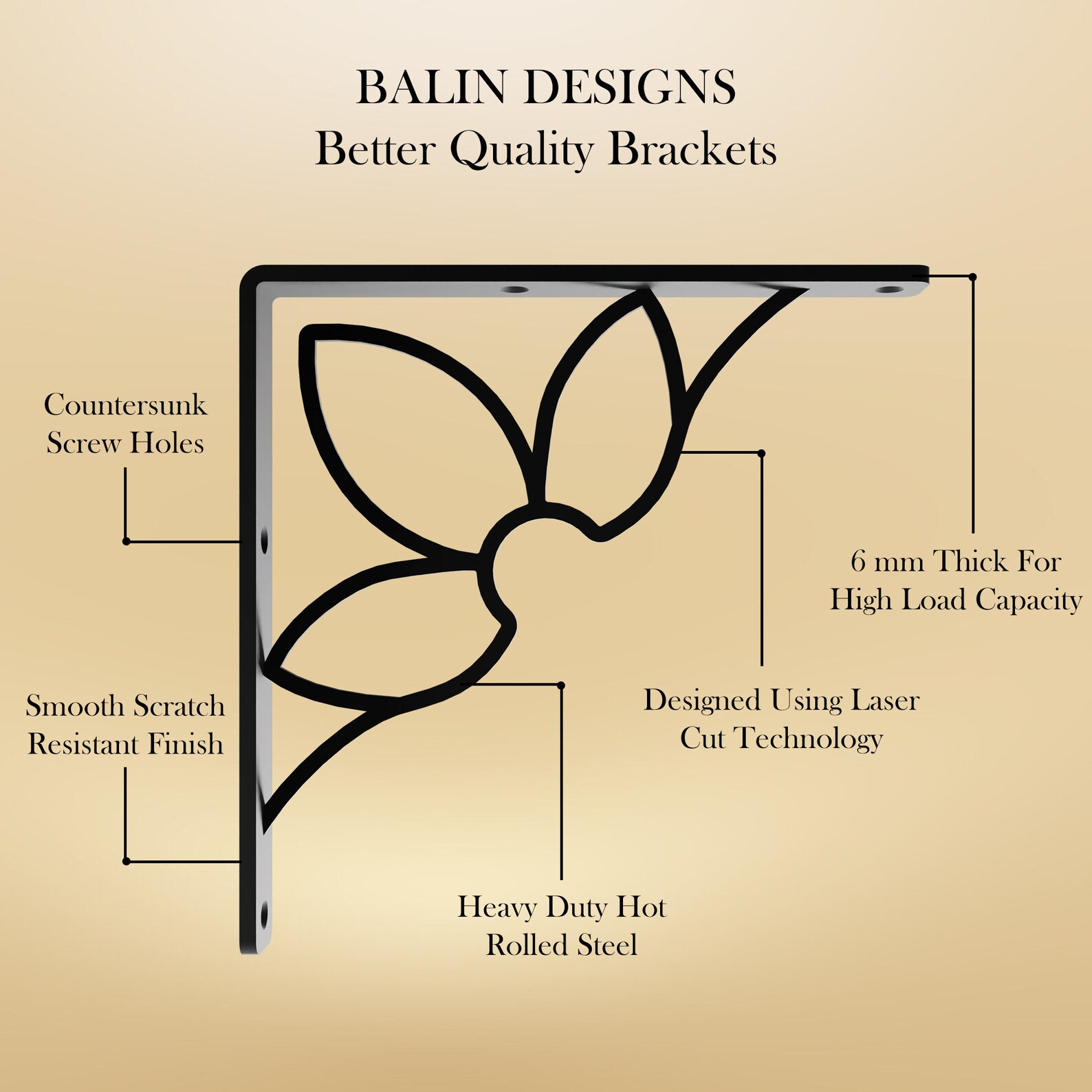 Modern Decorative Floral Shelving Bracket, Black Metal Floating Shelf ...