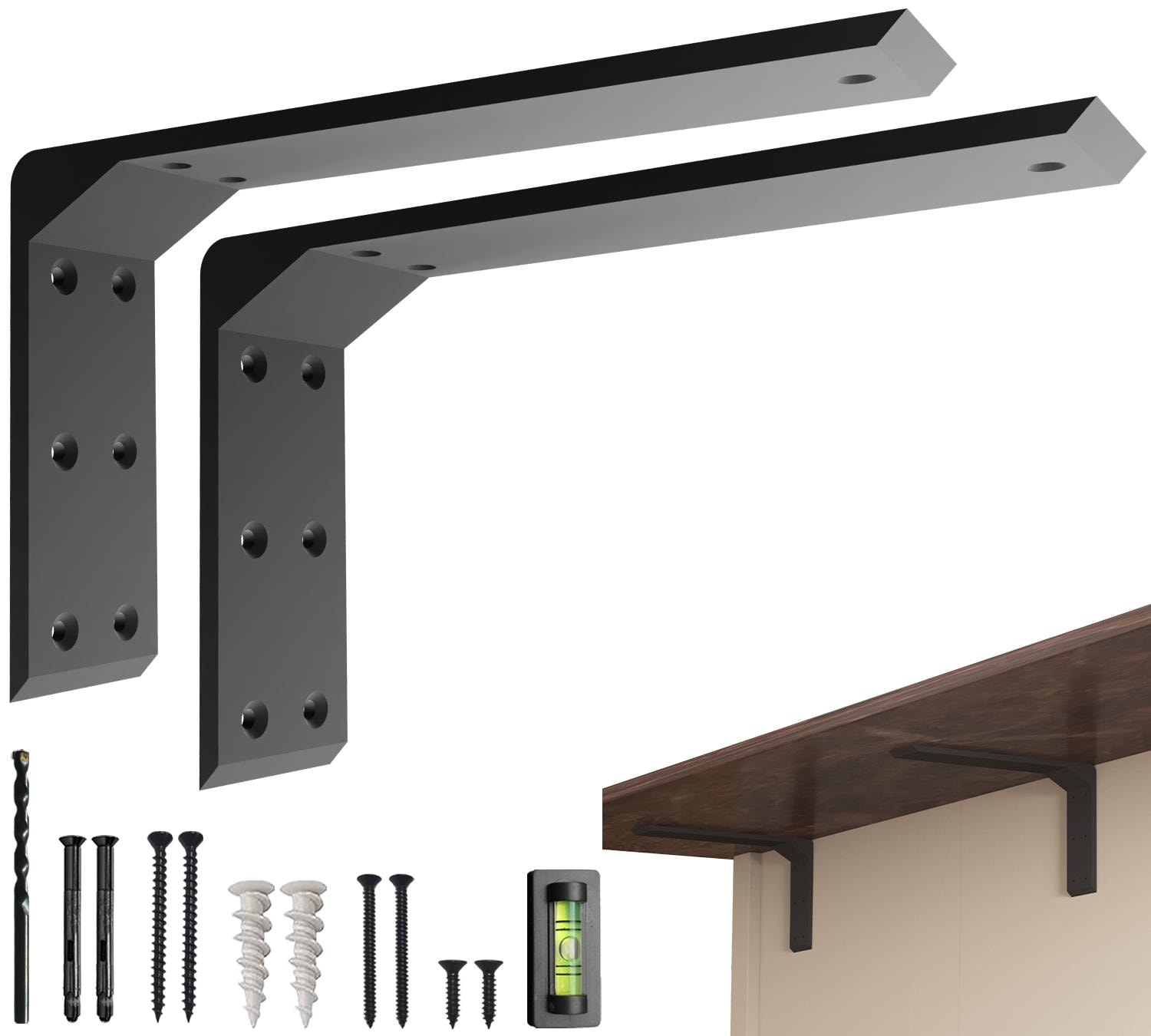 Heavy Duty Steel Floating Shelf Brackets, Rustic Black Metal L- Shape ...