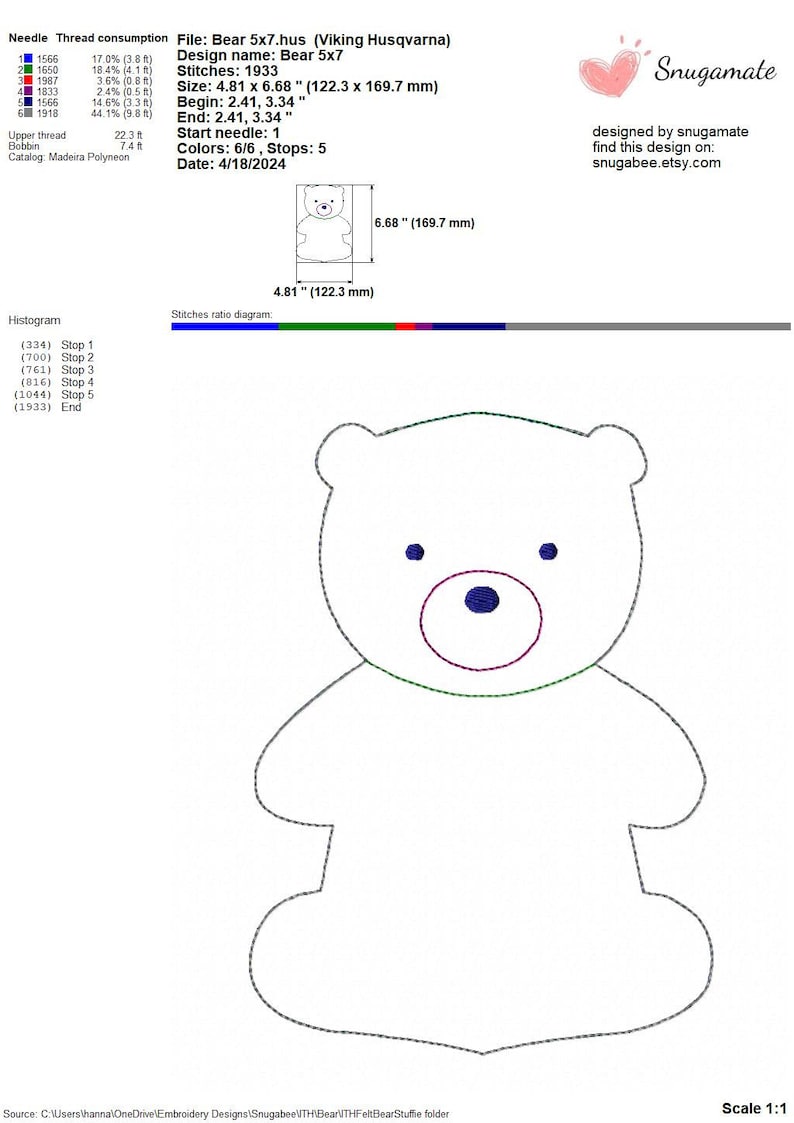 Teddy Bear Toy in the Hoop Embroidery Design, 2 Sizes, for 4x4 and 5x7 ...