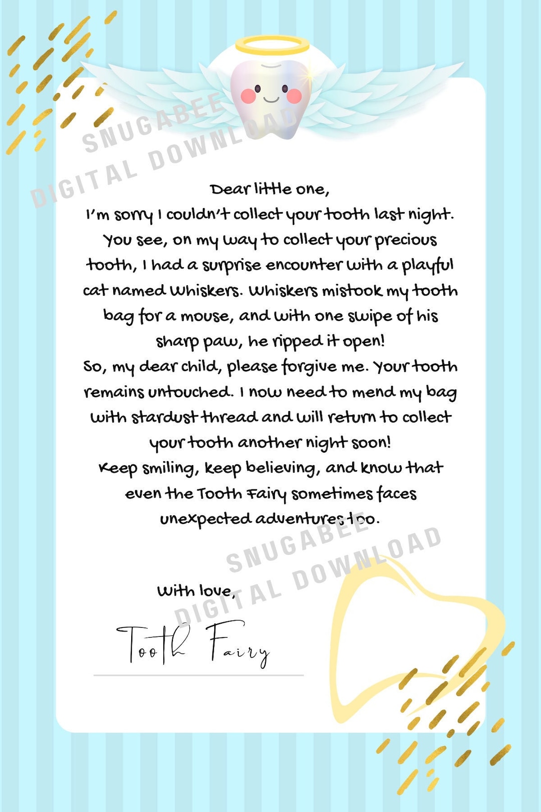 Tooth Fairy Apology Letter for Being Late, Tooth Fairy Excuse, Great ...