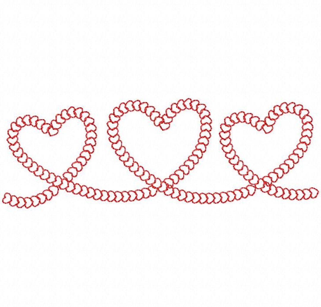 Valentine 3 Linked Hearts Embroidery Design, Girls Shirt Heart Machine Embroidery, Towels Design ...