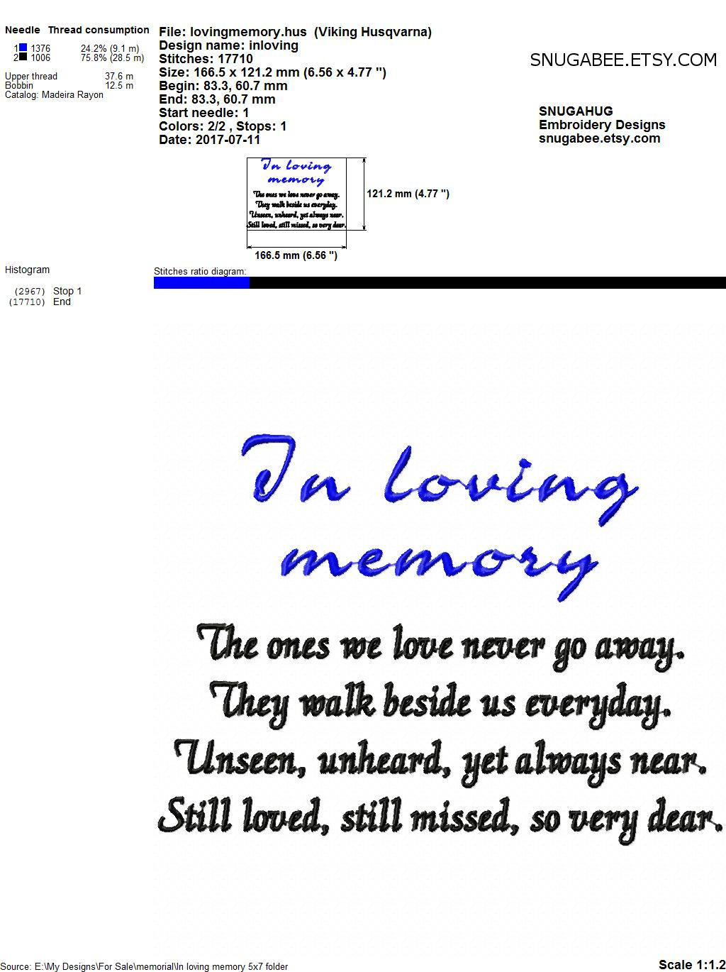 In Loving Memory Embroidery Designmemorial Embroidery Pattern - Etsy