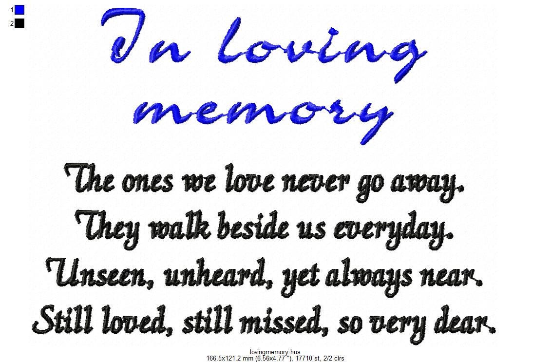 In Loving Memory Embroidery Designmemorial Embroidery Pattern - Etsy