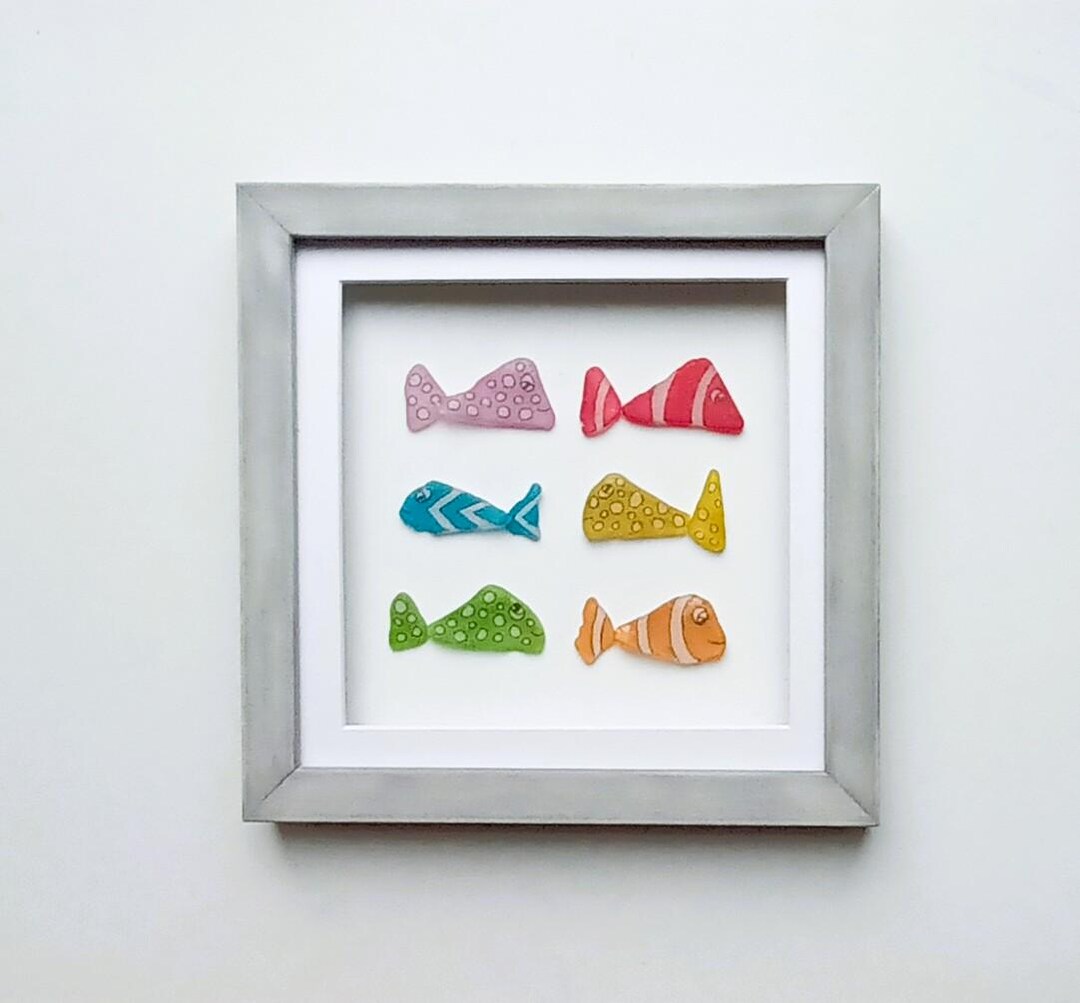 Sea Glass Fish Framed Wall Art: Quirky Coastal Decor - Etsy