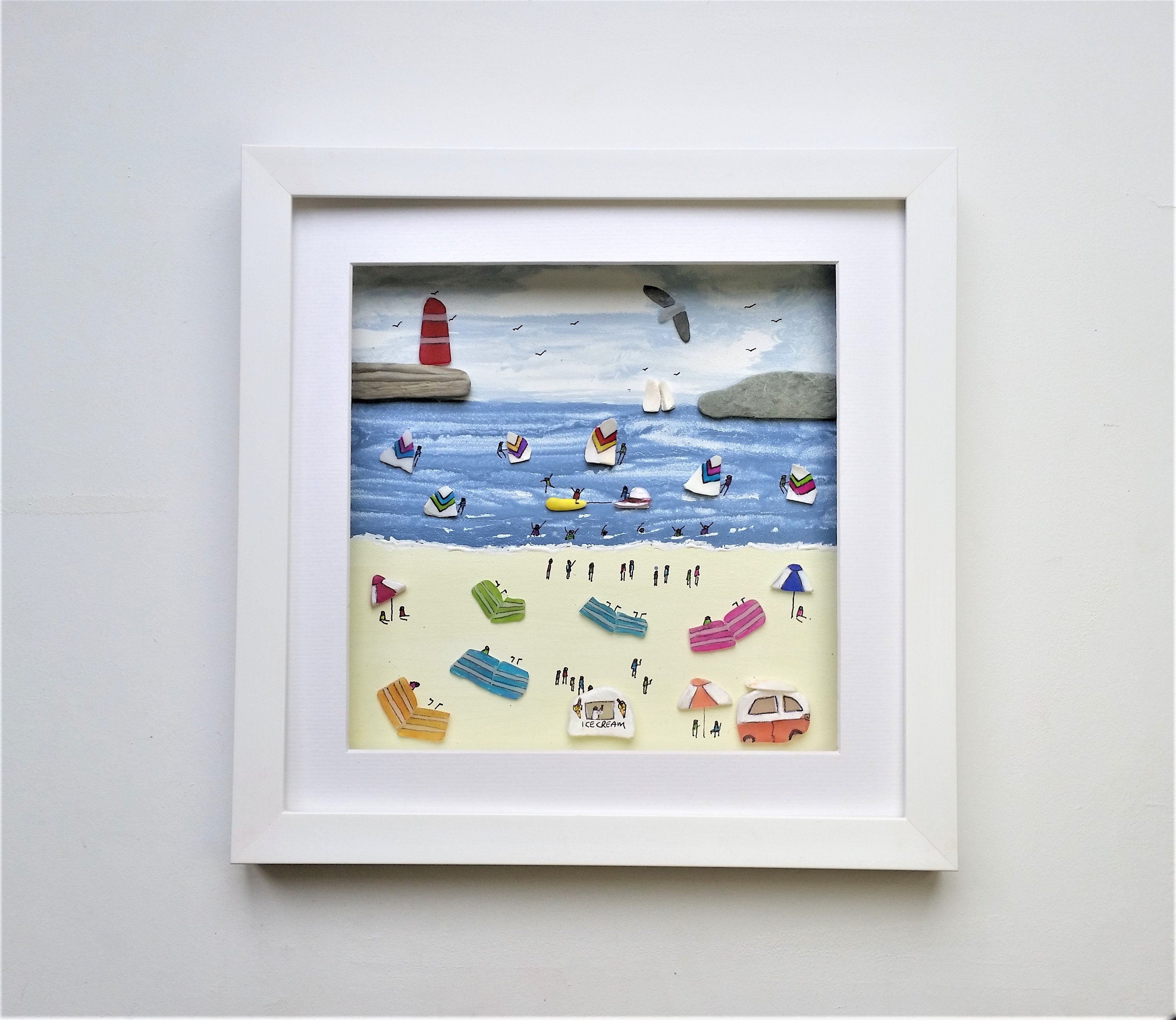 Sea Glass Art Coastal Wall Art Framed Wall Decor Summer Etsy