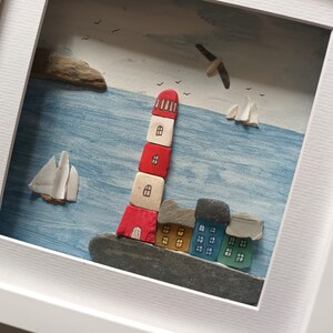 Framed Coastal Wall Decor, Lighthouse Scene, Beachcombed Art, Made in ...