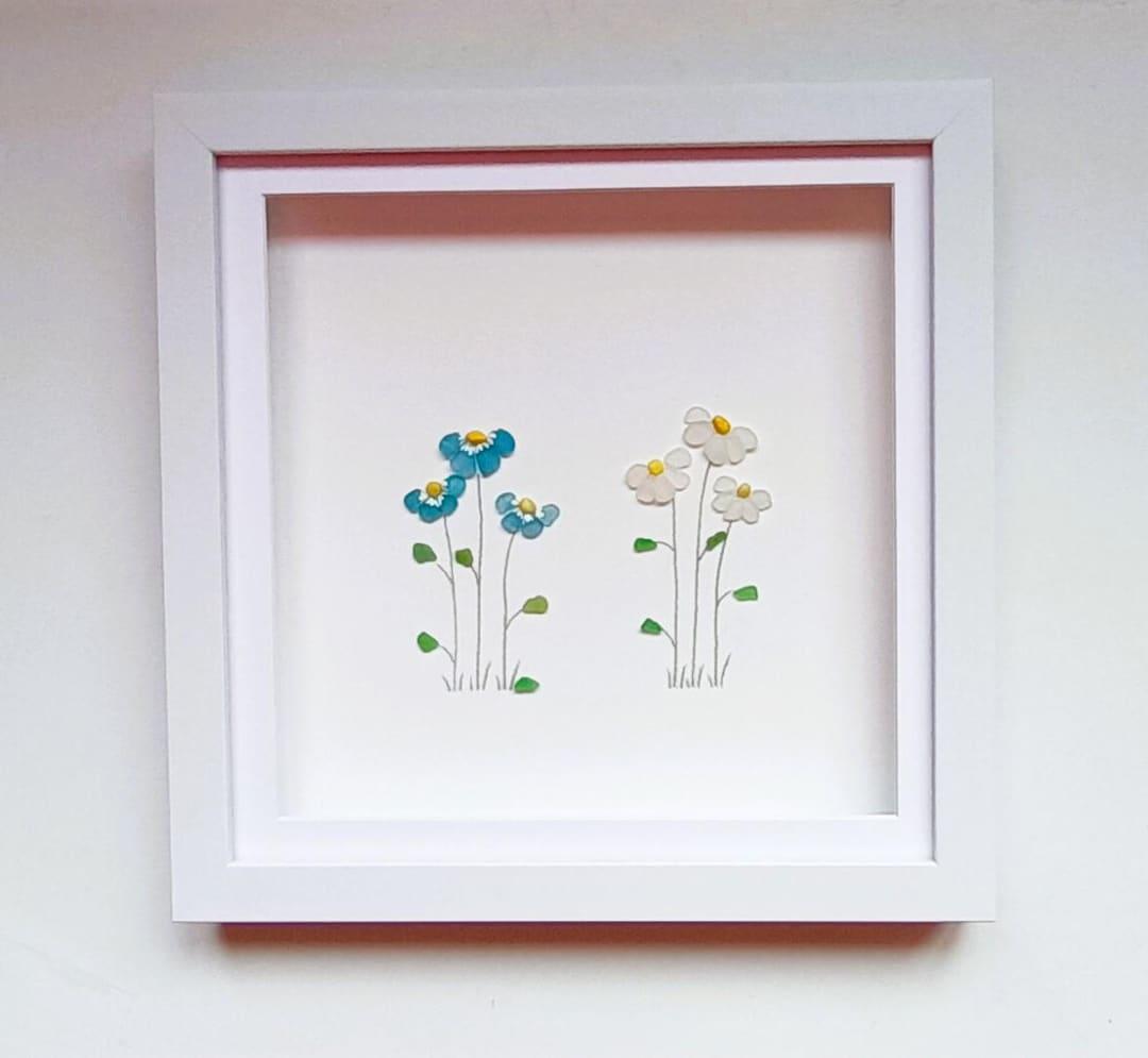 Sea Glass Flowers, Forget Me Nots and Daisies, Floral Wall Art - Etsy