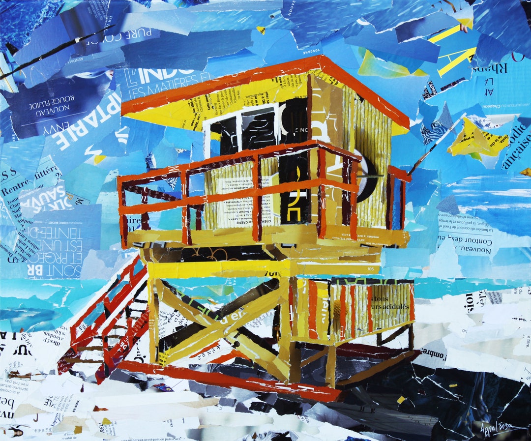 Collage Cabin of Lifeguards Miami, Original Work, Collage, Work of Art ...