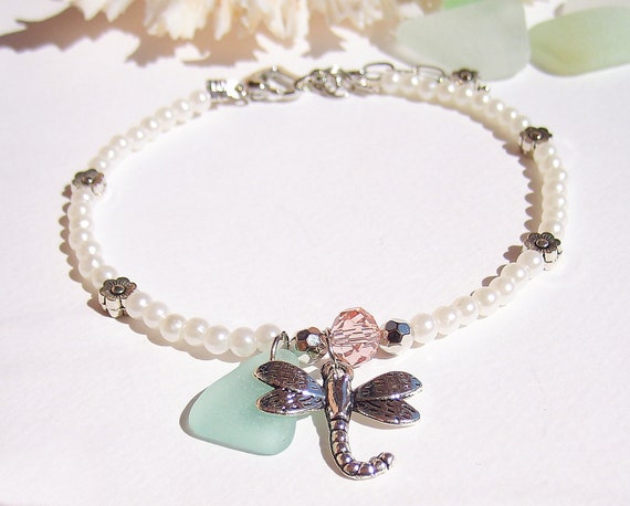 Pearl and Sea Glass Anklet Bridal Pearl Anklet Anklets for | Etsy
