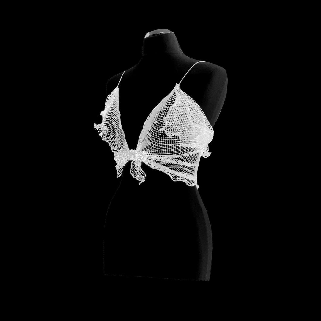 Tie Bra Top Crop Fishnet Hotwife Lingerie Seethru Mesh Rave Outfit - Etsy