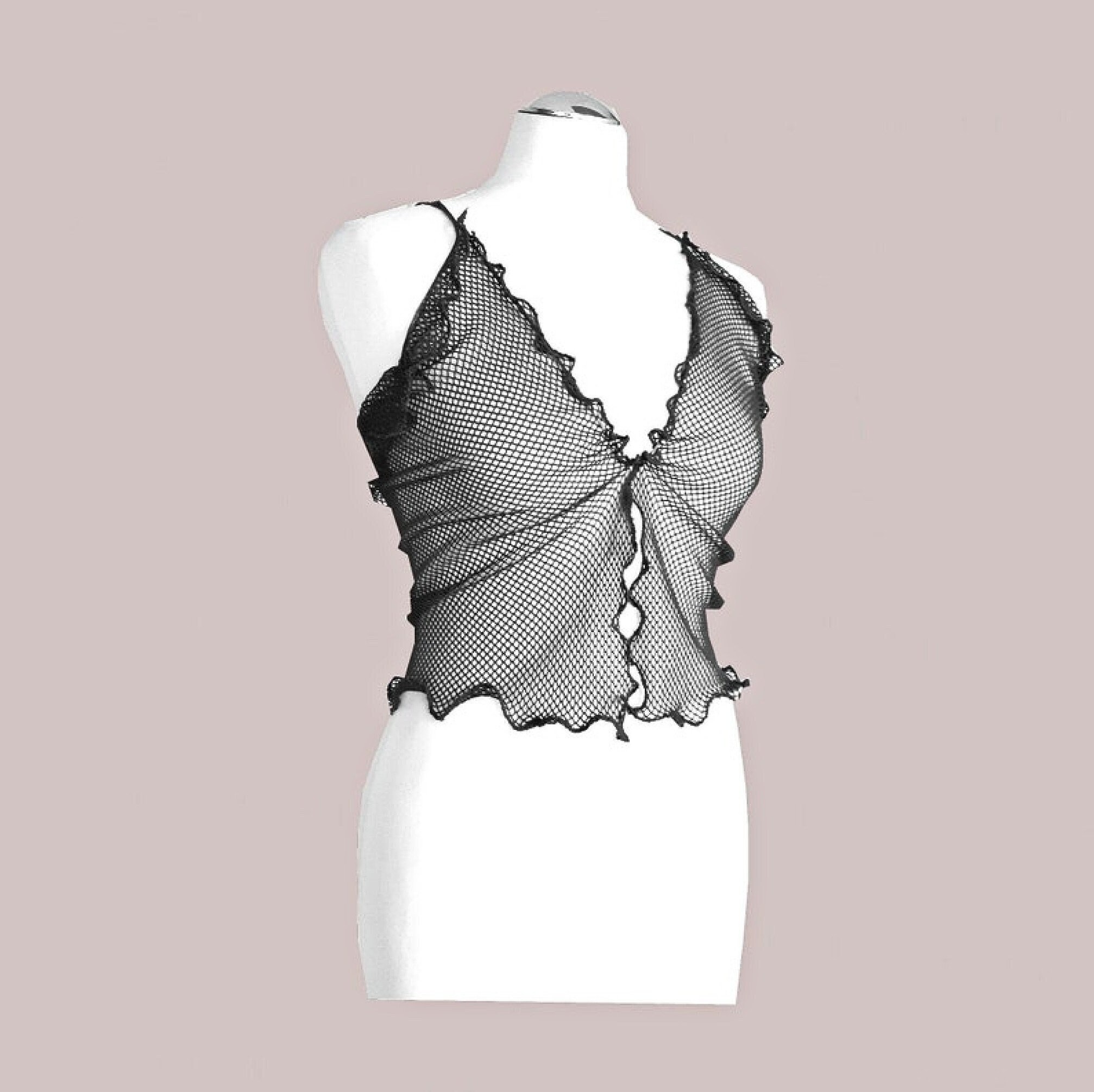 Fishnet Vest See Through White V-neck Crop Cami Top Women - Etsy