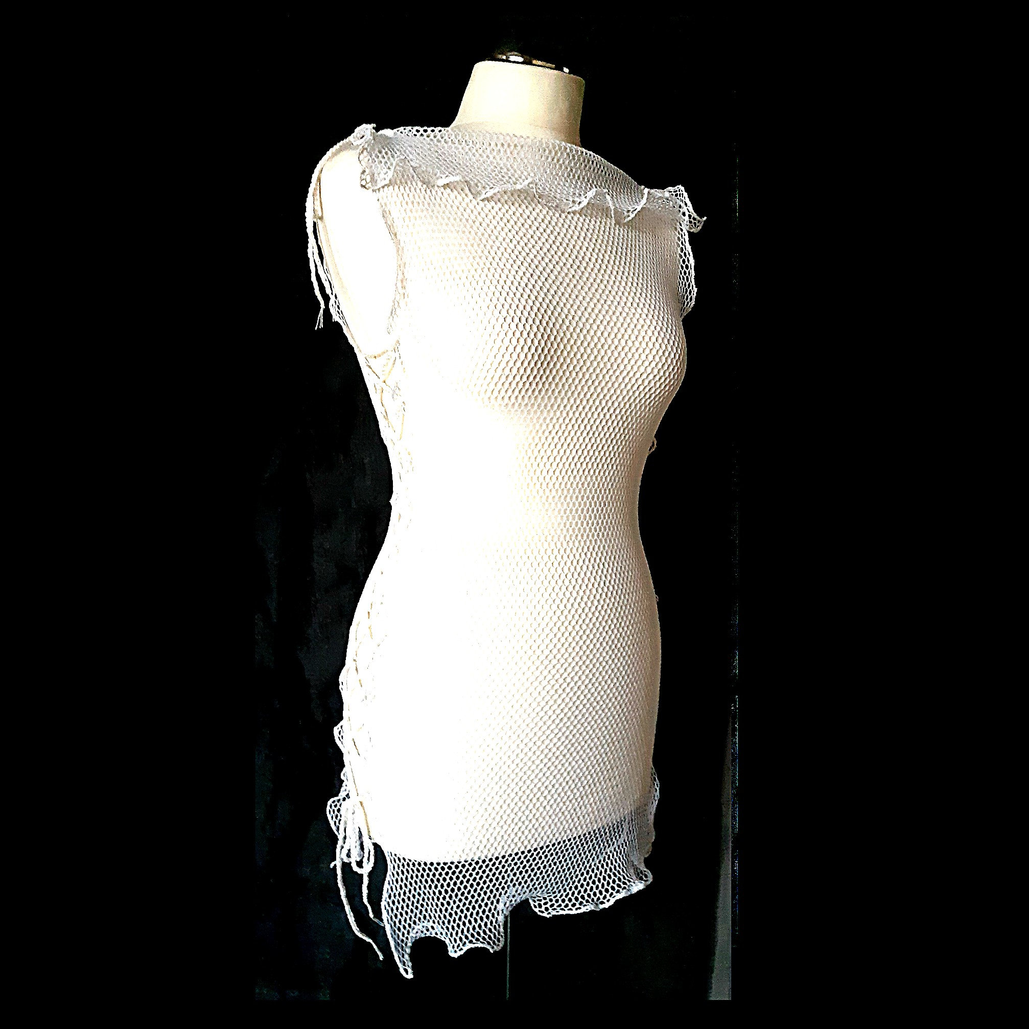 Fishnet Dress See Through Clubbing Outfit Women Mesh Clothes Ravewear ...