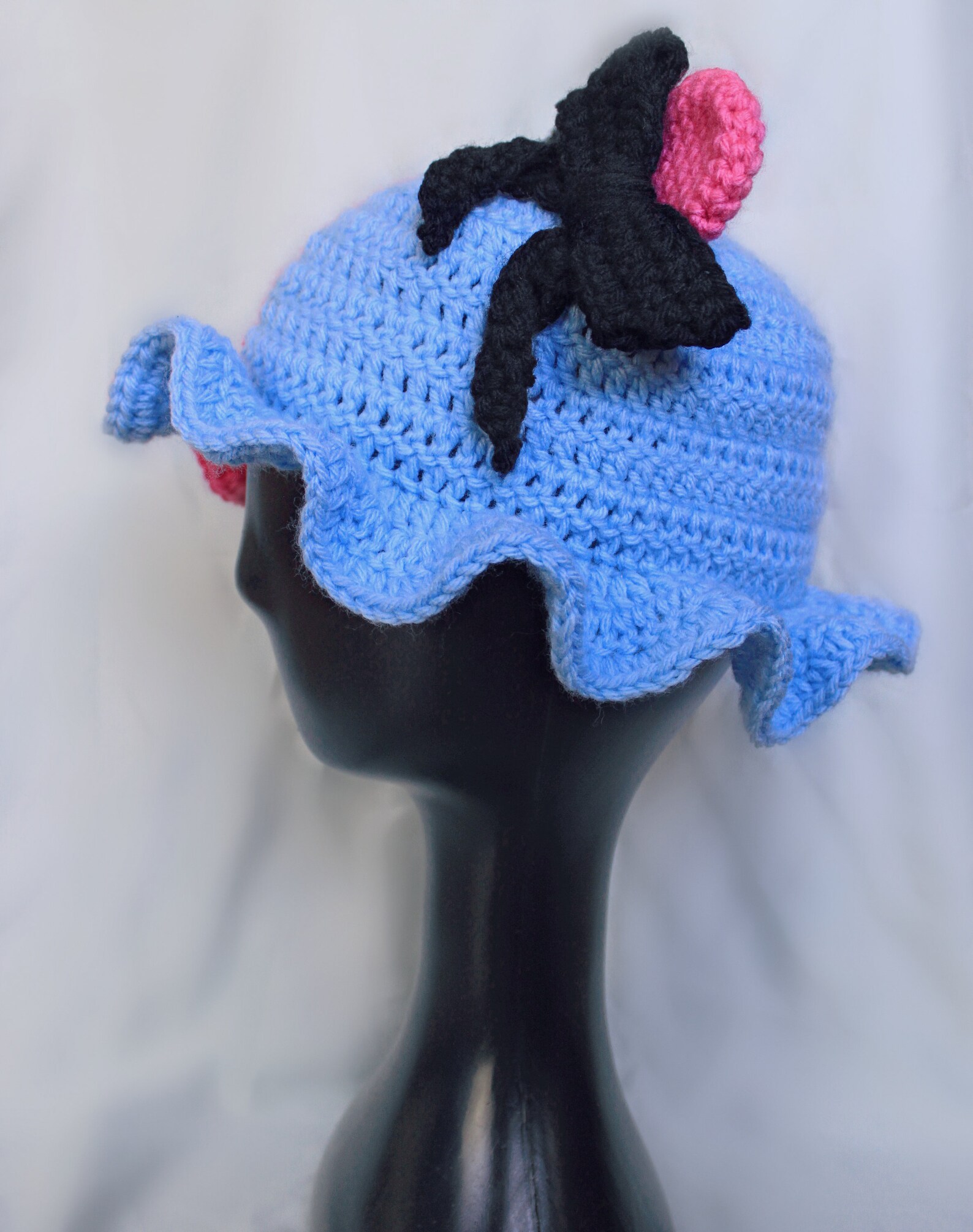 Bi-color Hat Crochet Bucket Hat Pink & Blue Ear Kawaii Hat - Etsy