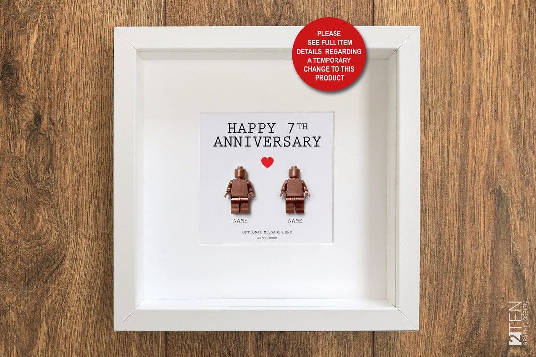 7th Anniversary Copper Lego Couple Minifigures Hand Sprayed Frame ...