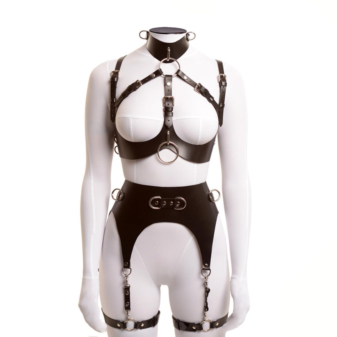 Body Harness Set, Leather Harness for Women, Pink Body Harness, Bondage Collar Set Thigh Harness ...