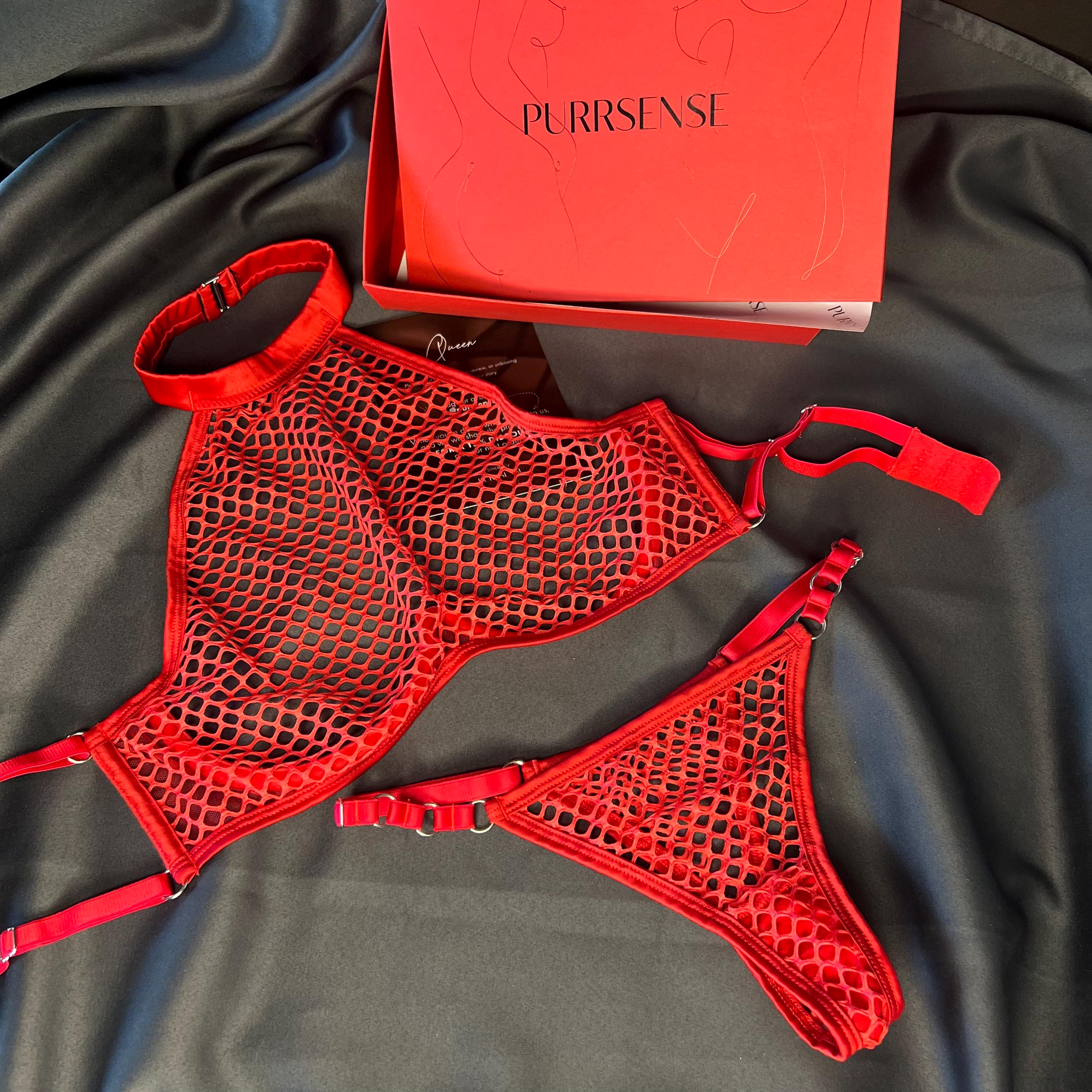 Fishnet Lingerie Set: Sheer Red Bralette and Panties, Sexy Valentine ...