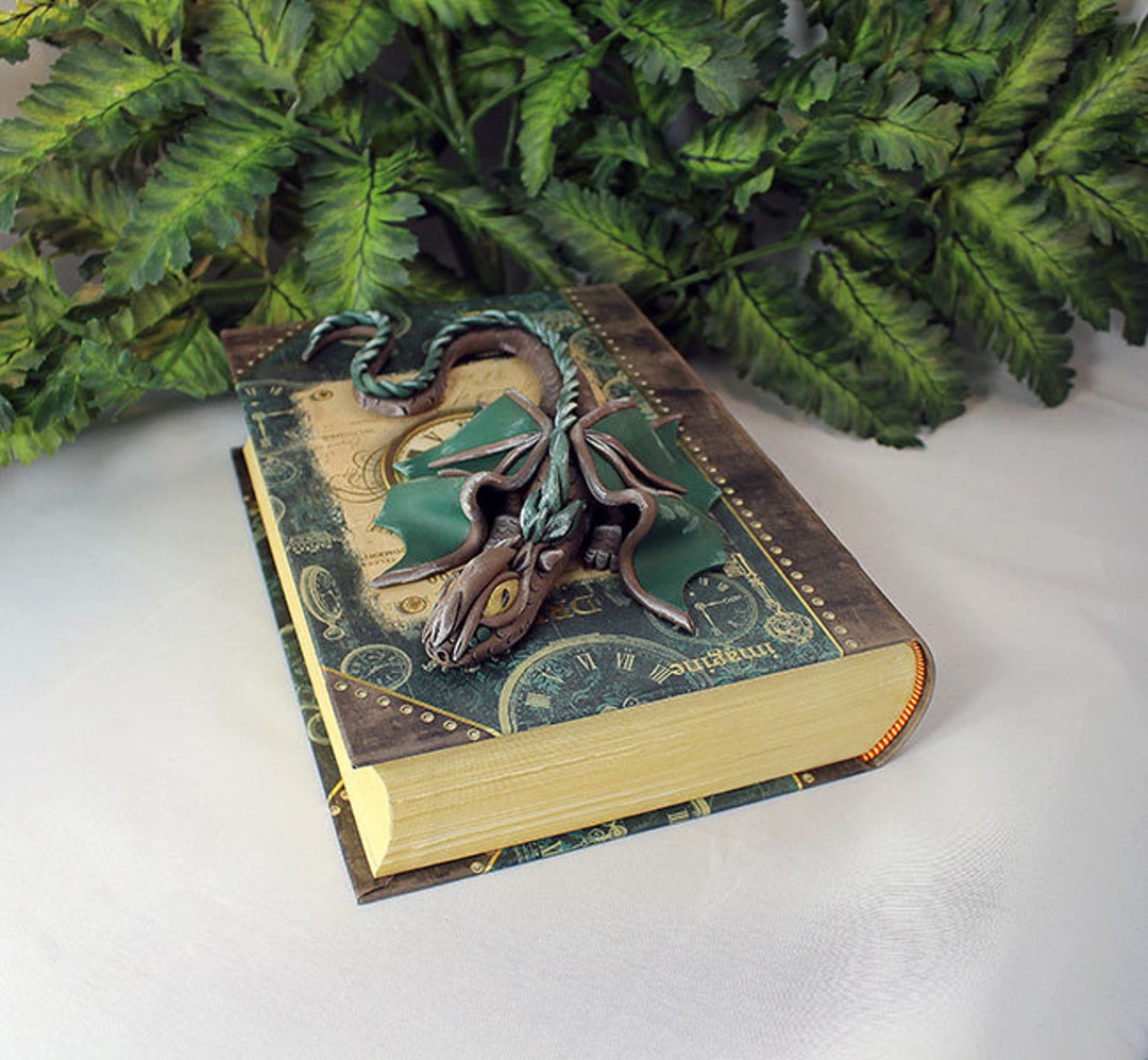 Polymer Clay Brown and Green Dragon Book - Dragon Storage - Dragon ...