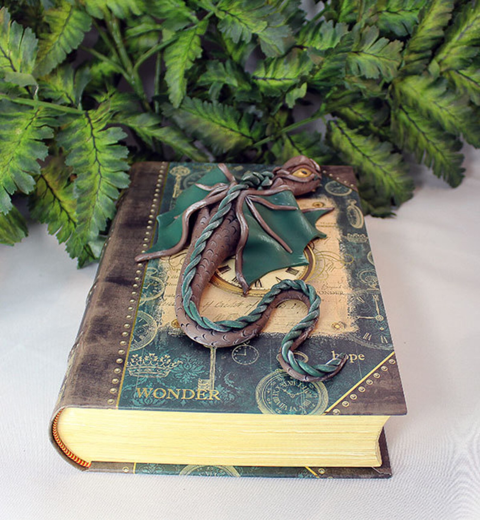 Polymer Clay Brown and Green Dragon Book - Dragon Storage - Dragon ...