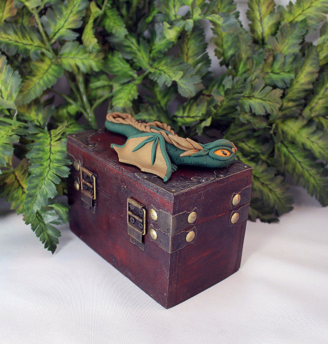 Polymer Clay Green and Brown Dragon Chest - Dragon Chest - Green Dragon ...