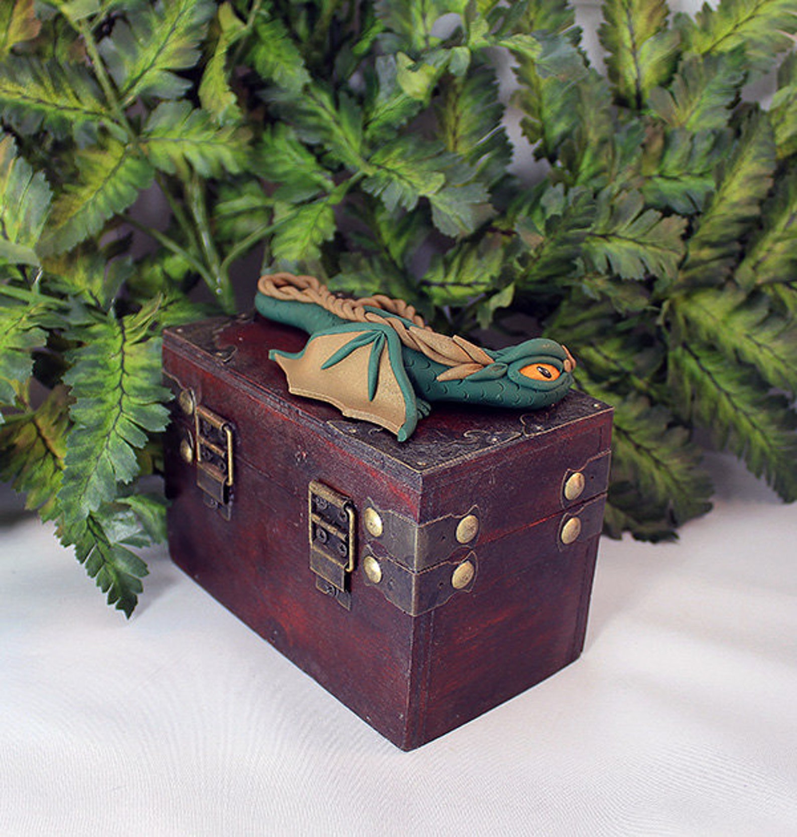 Polymer Clay Green and Brown Dragon Chest - Dragon Chest - Green Dragon ...