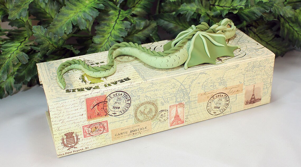 Polymer Clay Green Dragon on Pencil Box - Dragon Sculpture - Dragon Box ...