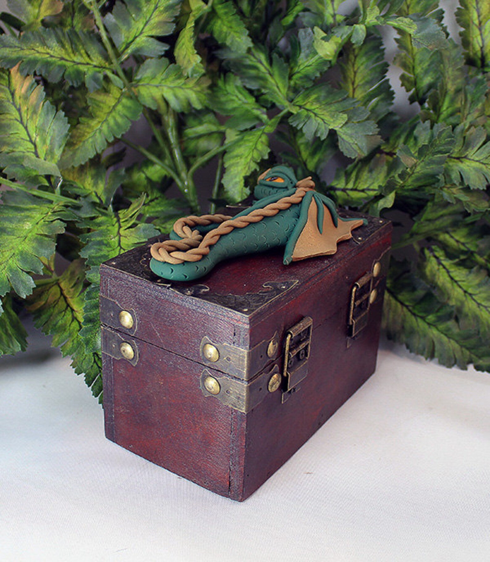 Polymer Clay Green and Brown Dragon Chest - Dragon Chest - Green Dragon ...