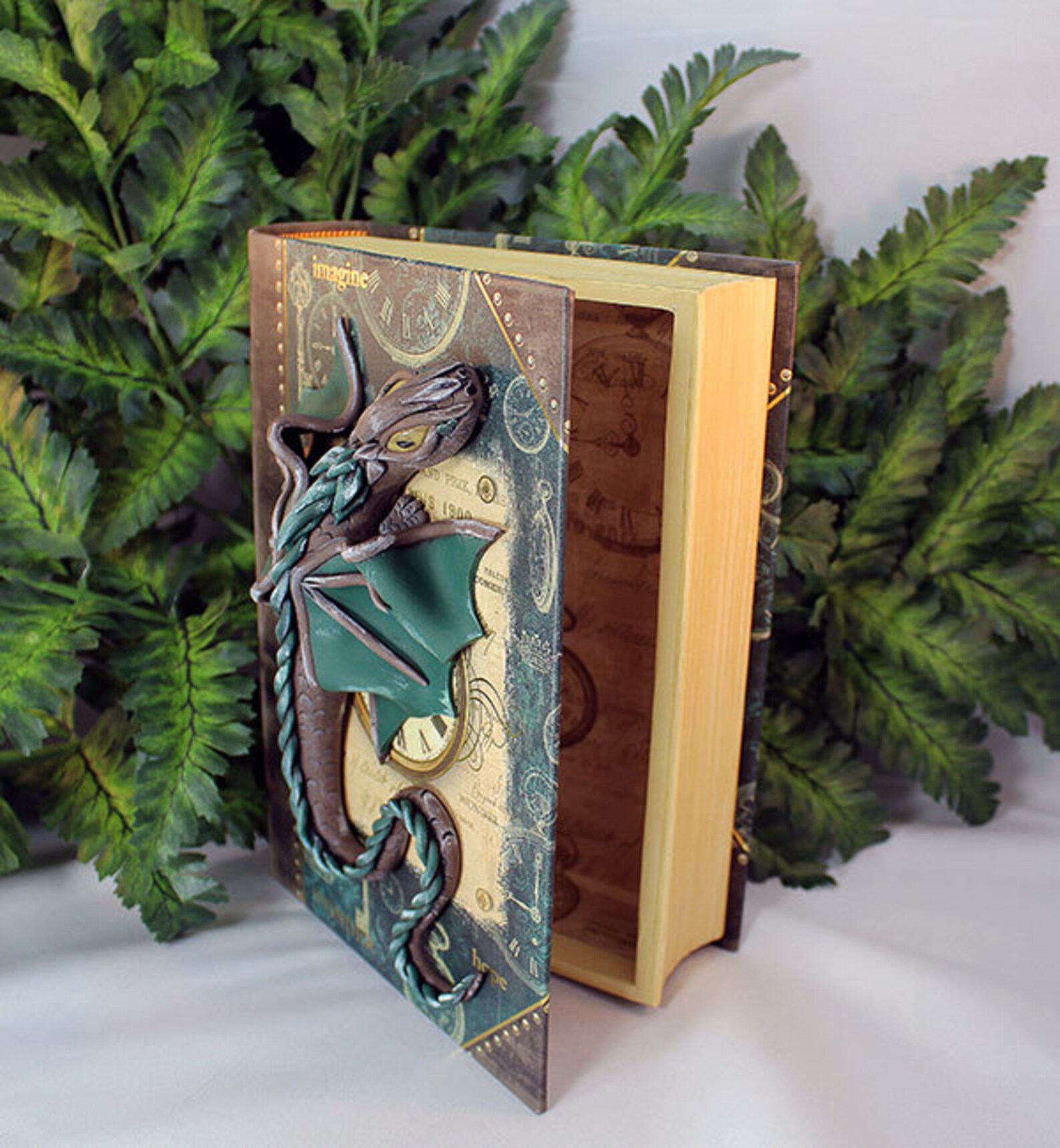 Polymer Clay Brown and Green Dragon Book - Dragon Storage - Dragon ...