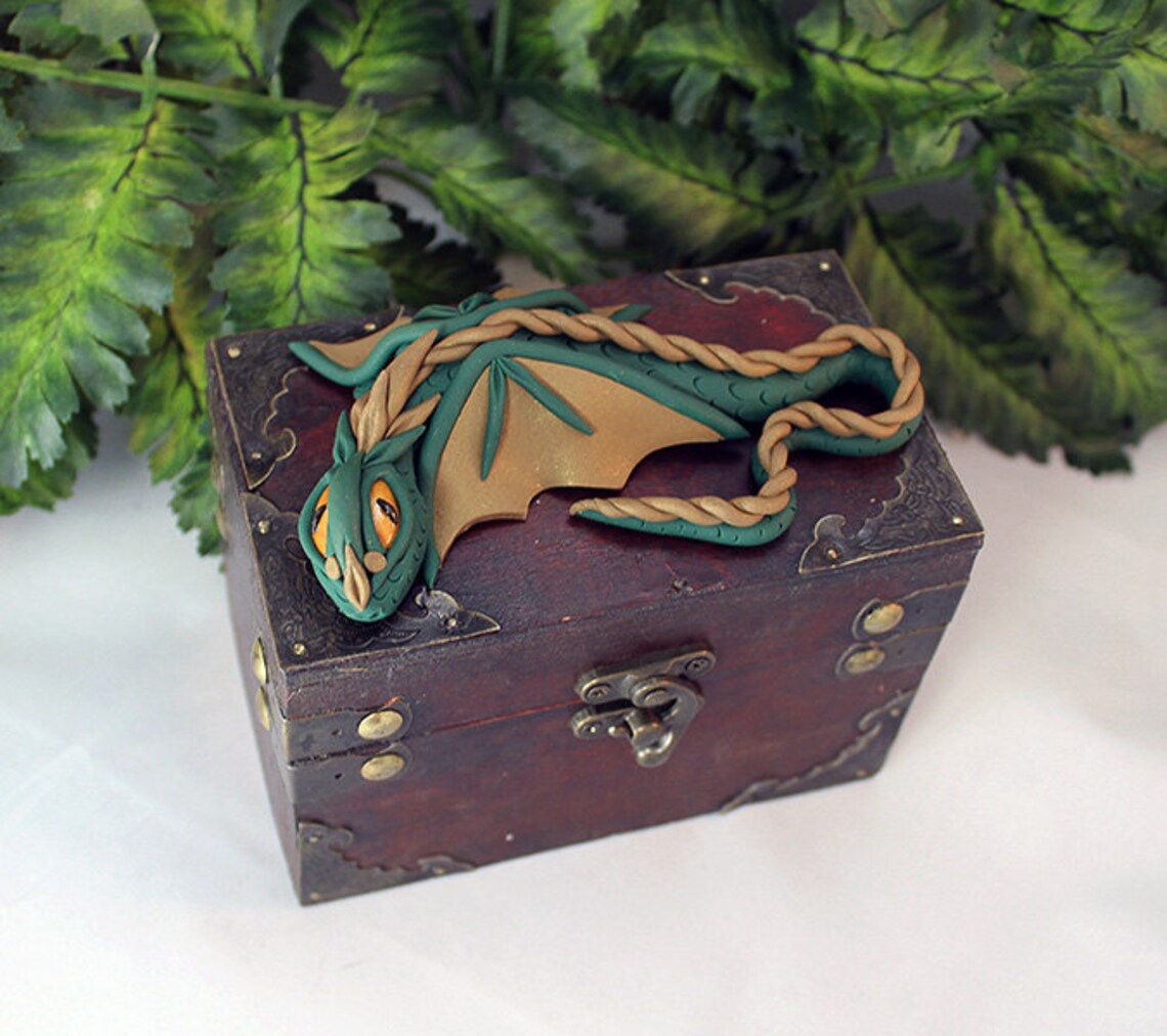 Polymer Clay Green and Brown Dragon Chest - Dragon Chest - Green Dragon ...