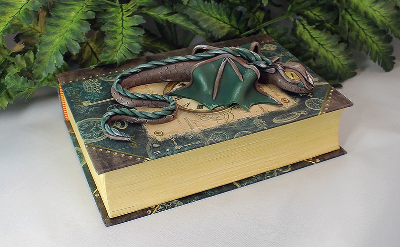 Polymer Clay Brown and Green Dragon Book - Dragon Storage - Dragon ...