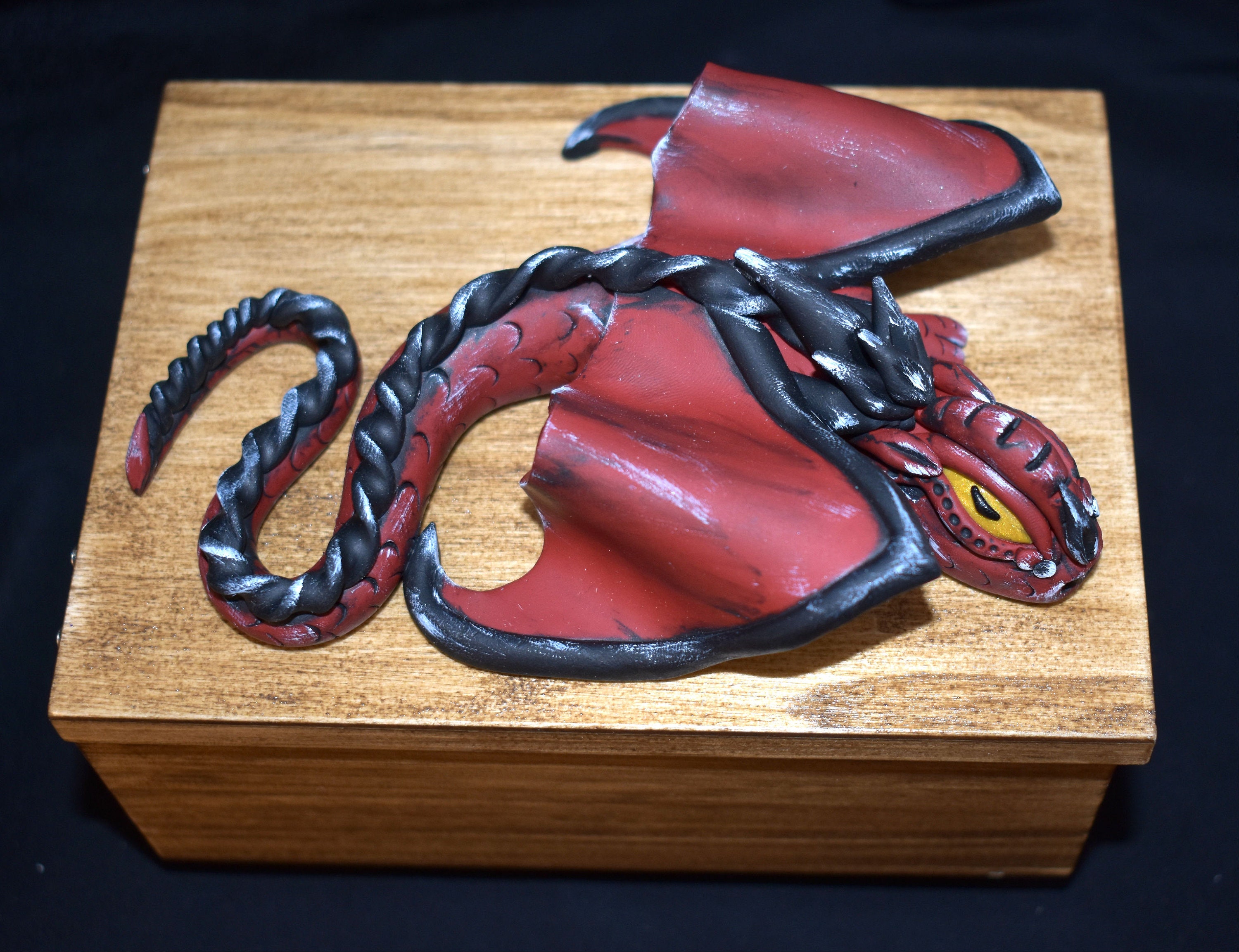 Polymer Clay Dragon Dragon on Wood Jewelry Box Dragon Box Dragon ...