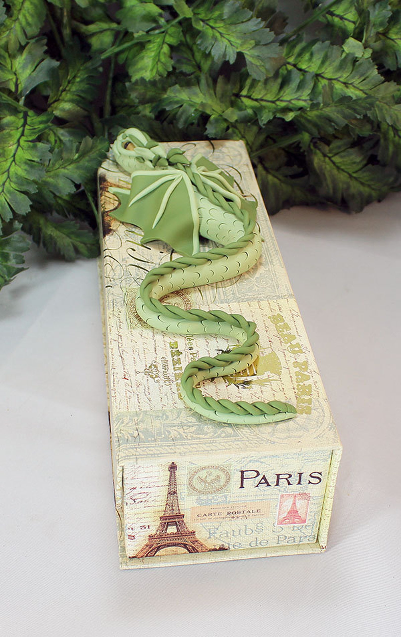 Polymer Clay Green Dragon on Pencil Box - Dragon Sculpture - Dragon Box ...