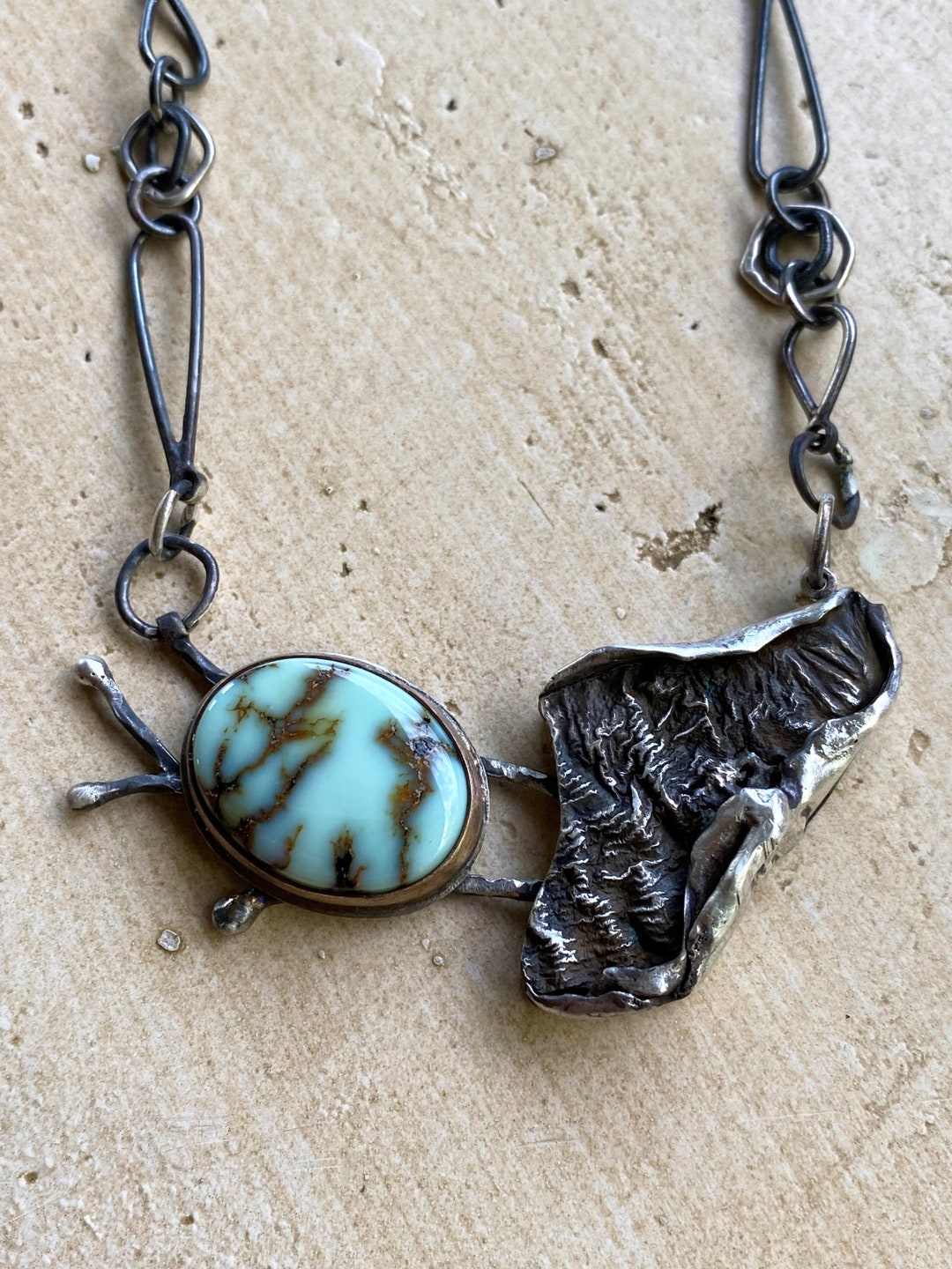 Uncovered Reticulated Silver Hollow Form and Variscite Sterling Silver ...