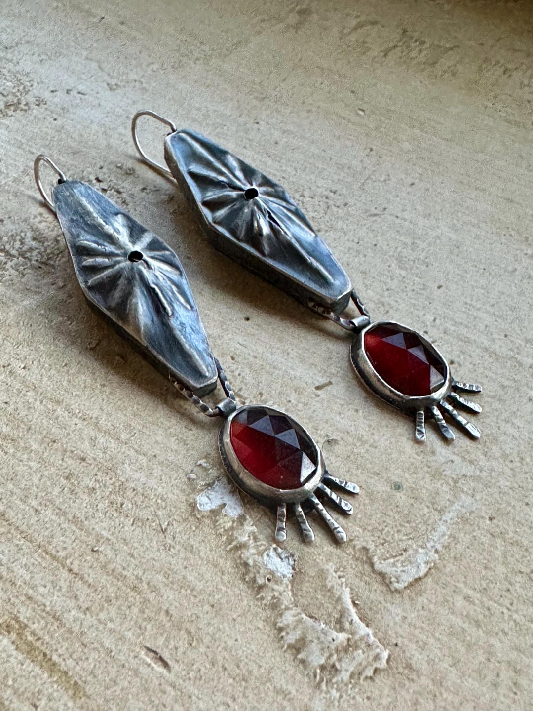 Twinkle Twinkle Sterling Silver Hollow Forms With Faceted Hessonite Garnet Dangles Earrings - Etsy