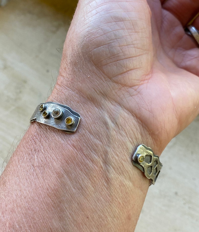 Fracture Sterling Silver and Yellow Cubic Zirconia Cuff - Etsy