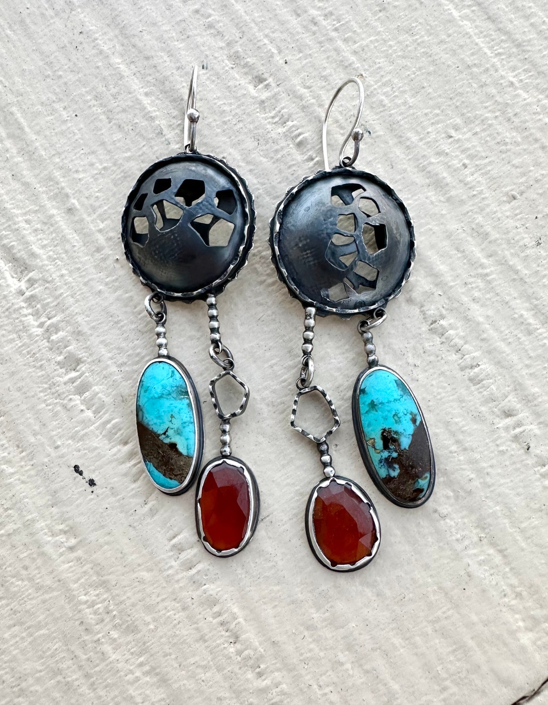 Early Autumn Pierced Sterling Silver Hollow Forms With Turquoise and ...